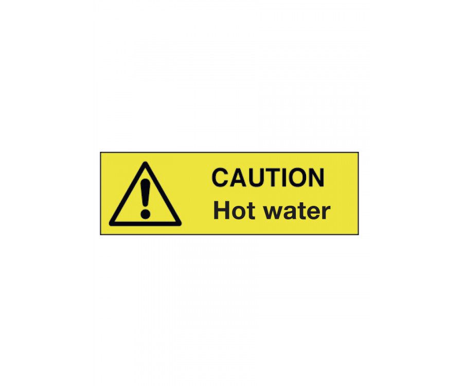 Caution Hot Water Vinyl Sign 30x100mm (Self Adhesive) | IG Group UK